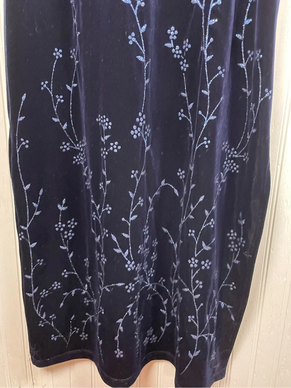 Vintage | Dresses | Vintage 9s Y2k Deep Blue Velvet Glitter Flower Maxi ...